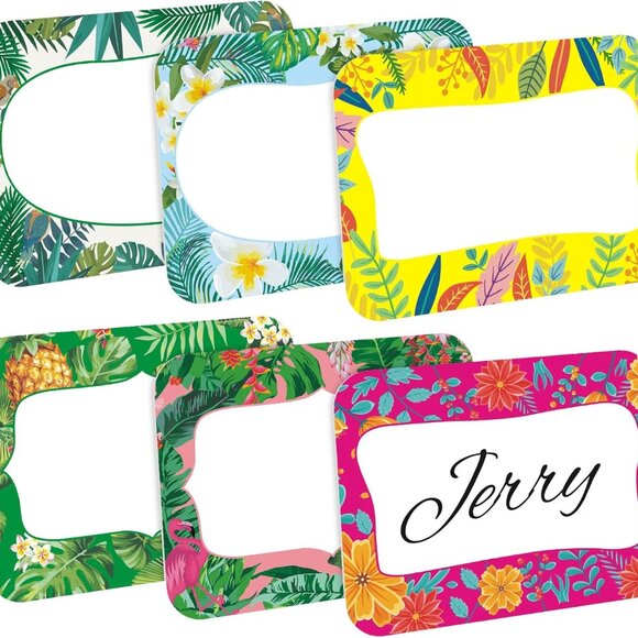 Office | 24 Pcs Hawaii Name Tags Self Adhesive Gift Tags Summer Sticky ...